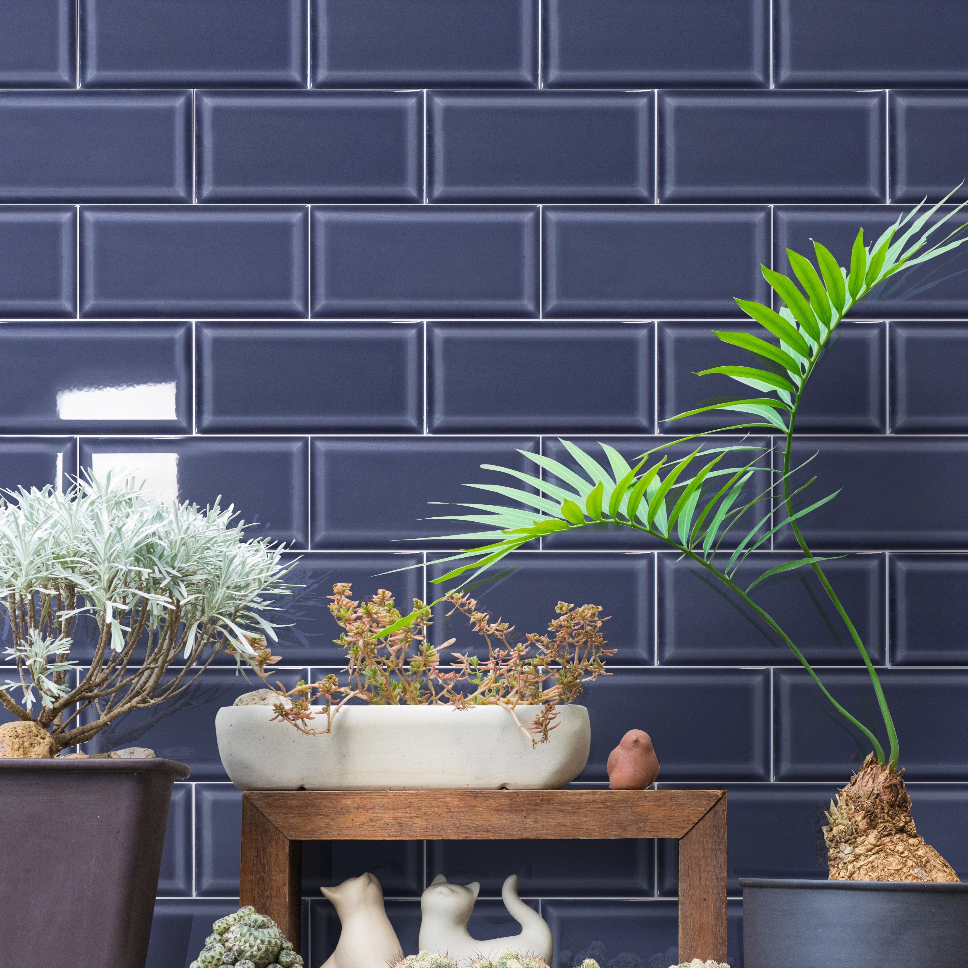 Buy 20cm x 10cm Shimmer Midnight Blue Bevelled 10x20 Tile Online Today